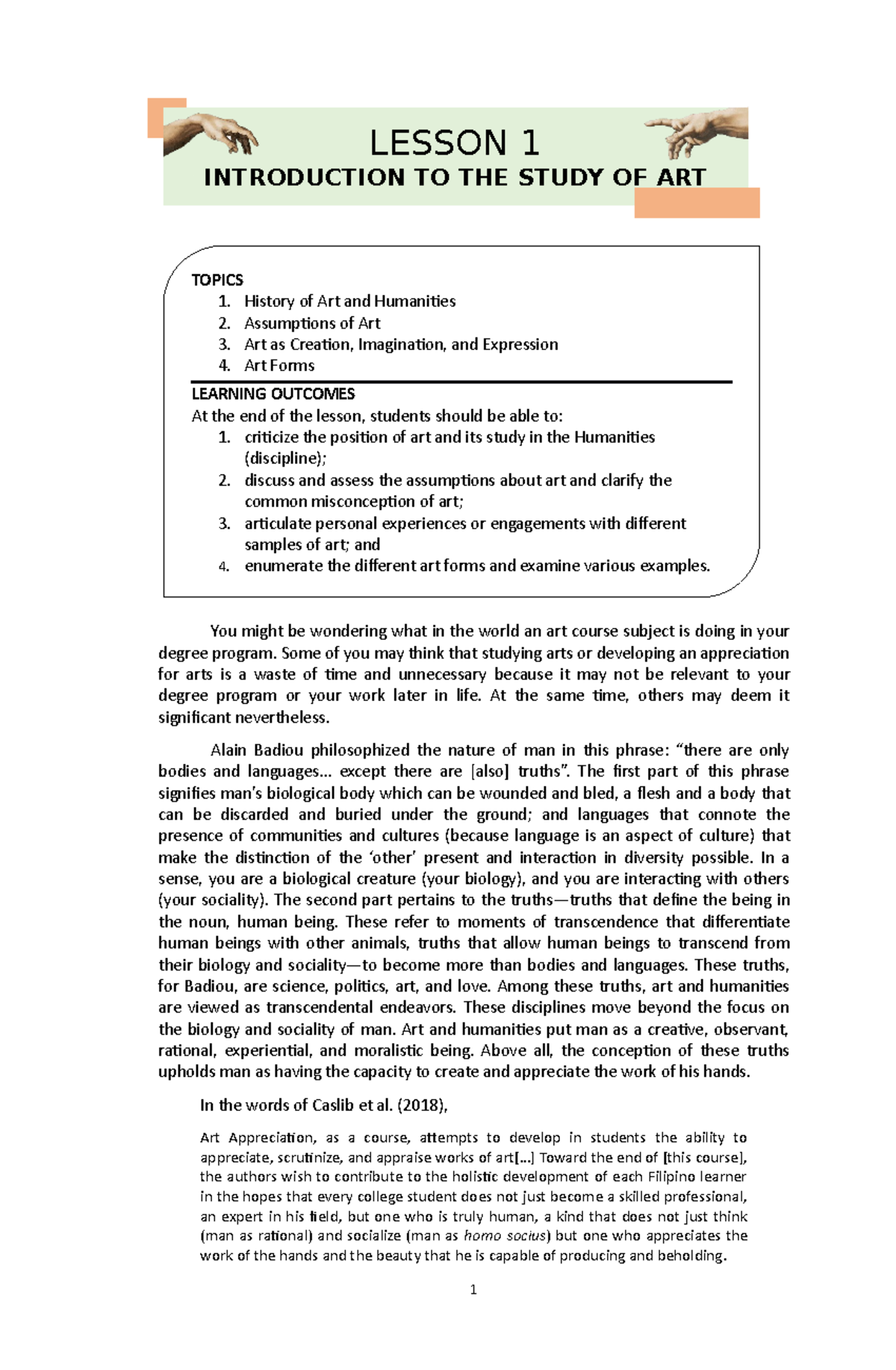 Art Appreciation Module WORD 2021: Final Lesson on Art & Humanities ...