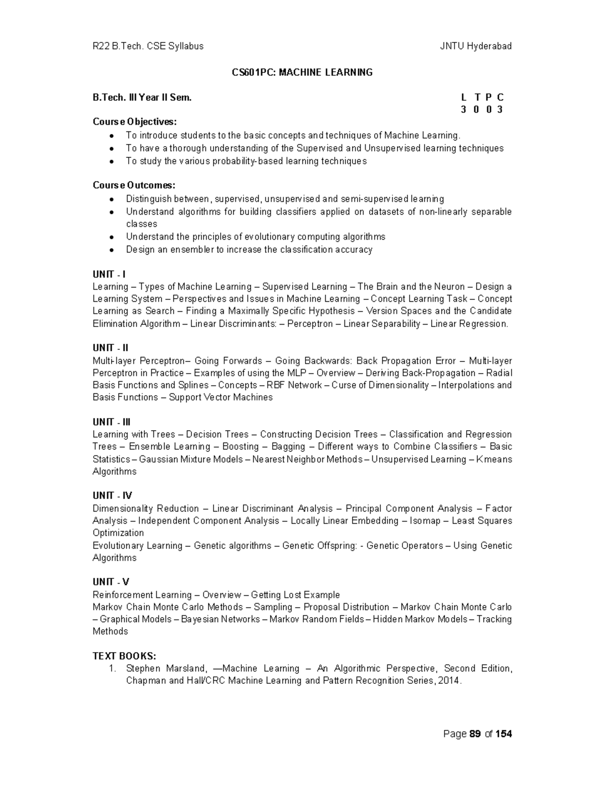 R22 B.Tech. CSE Syllabus JNTU Hyderabad: CS601PC, CS603PC, CS631PE ...