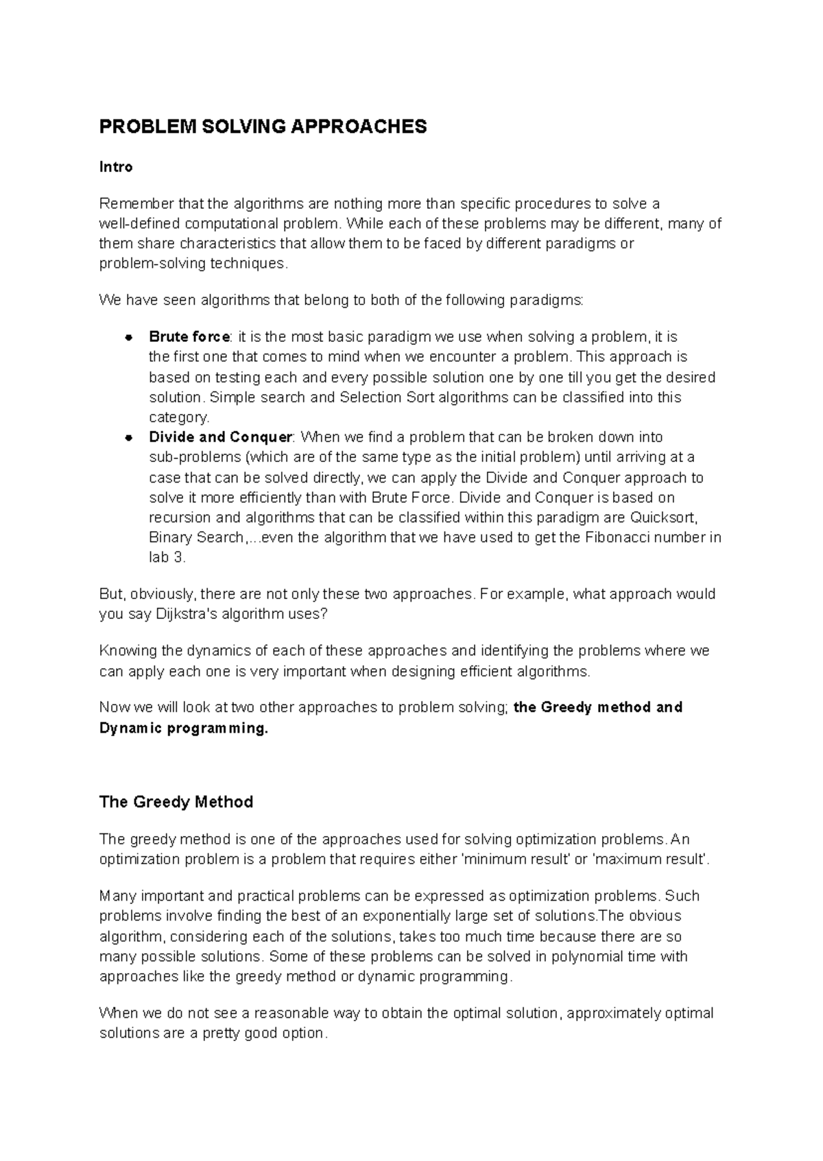 Problem Solving Approaches Summary for Topics 7-12 in CS101 - Studocu