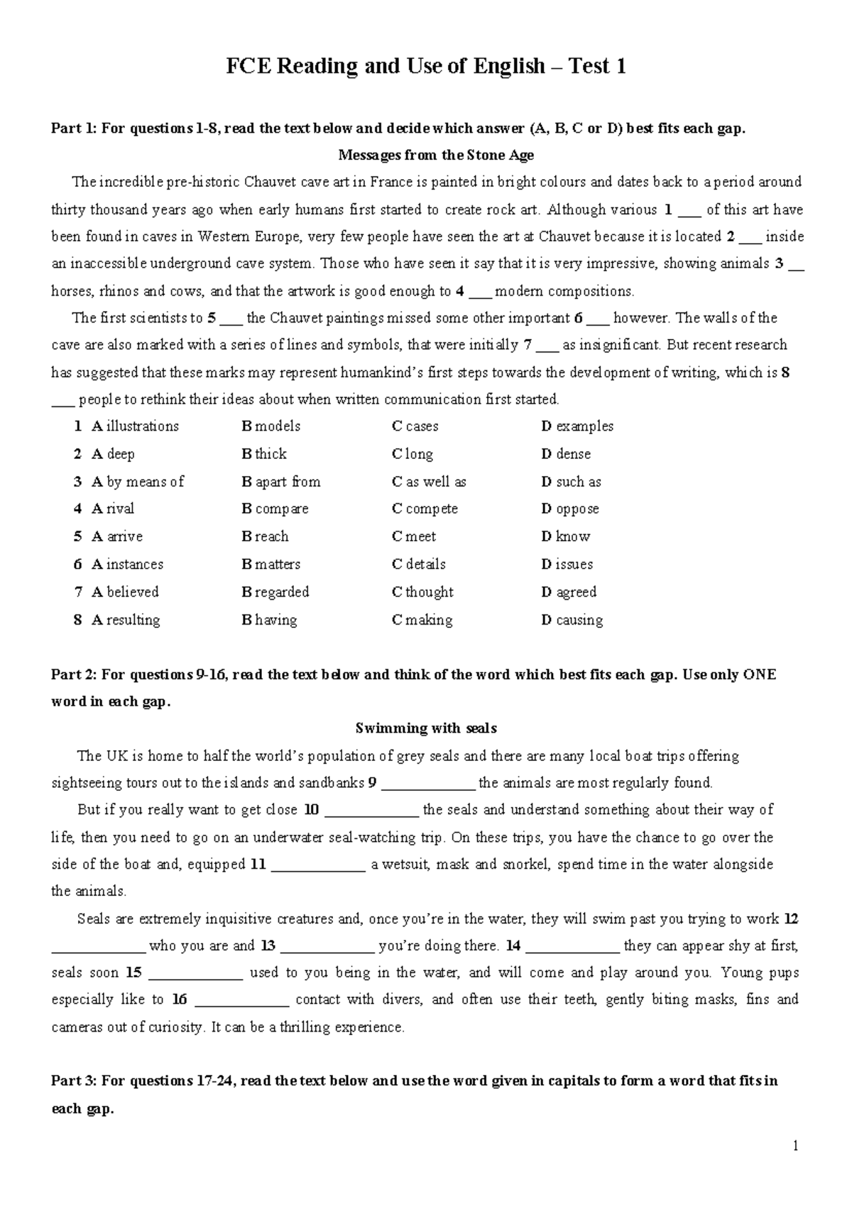 FCE Reading and Use of English Test 1: Printable 2024 Edition - Studocu