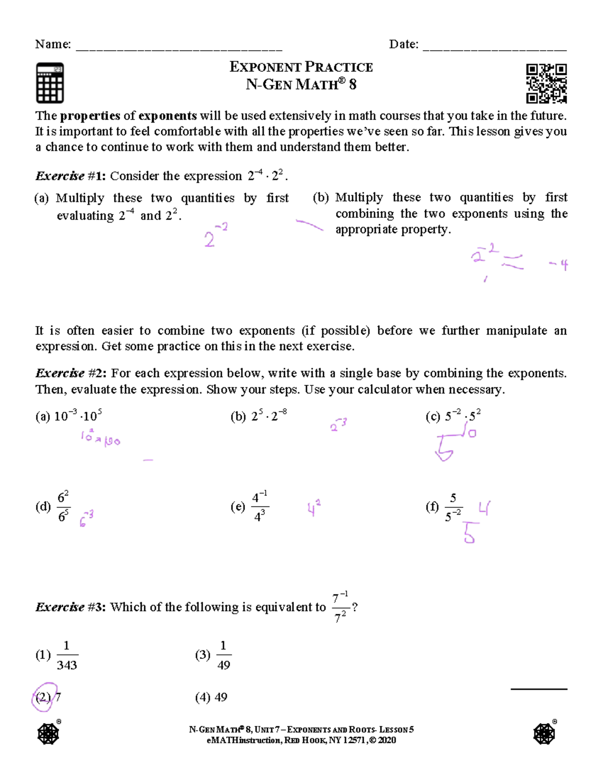 05 Exponent Practice - Lesson 8 Notes - Studocu