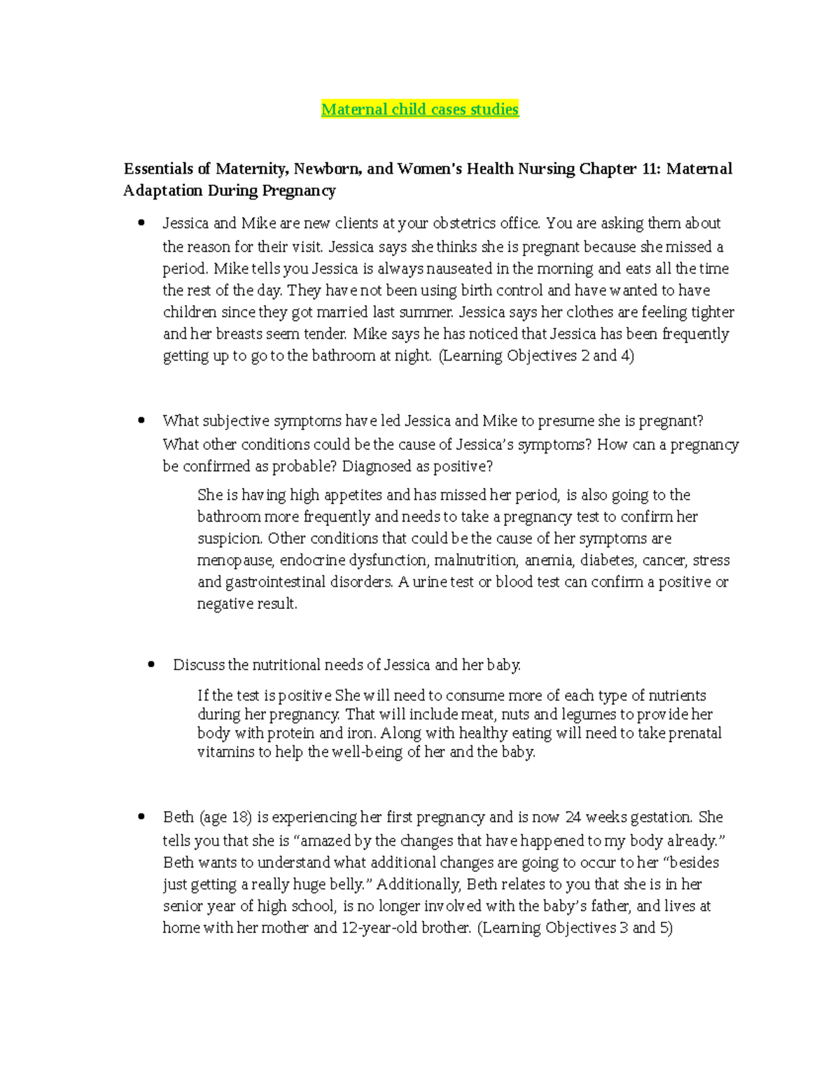 Maternal Case Studies: Insights from Maternity & Newborn Nursing - Studocu