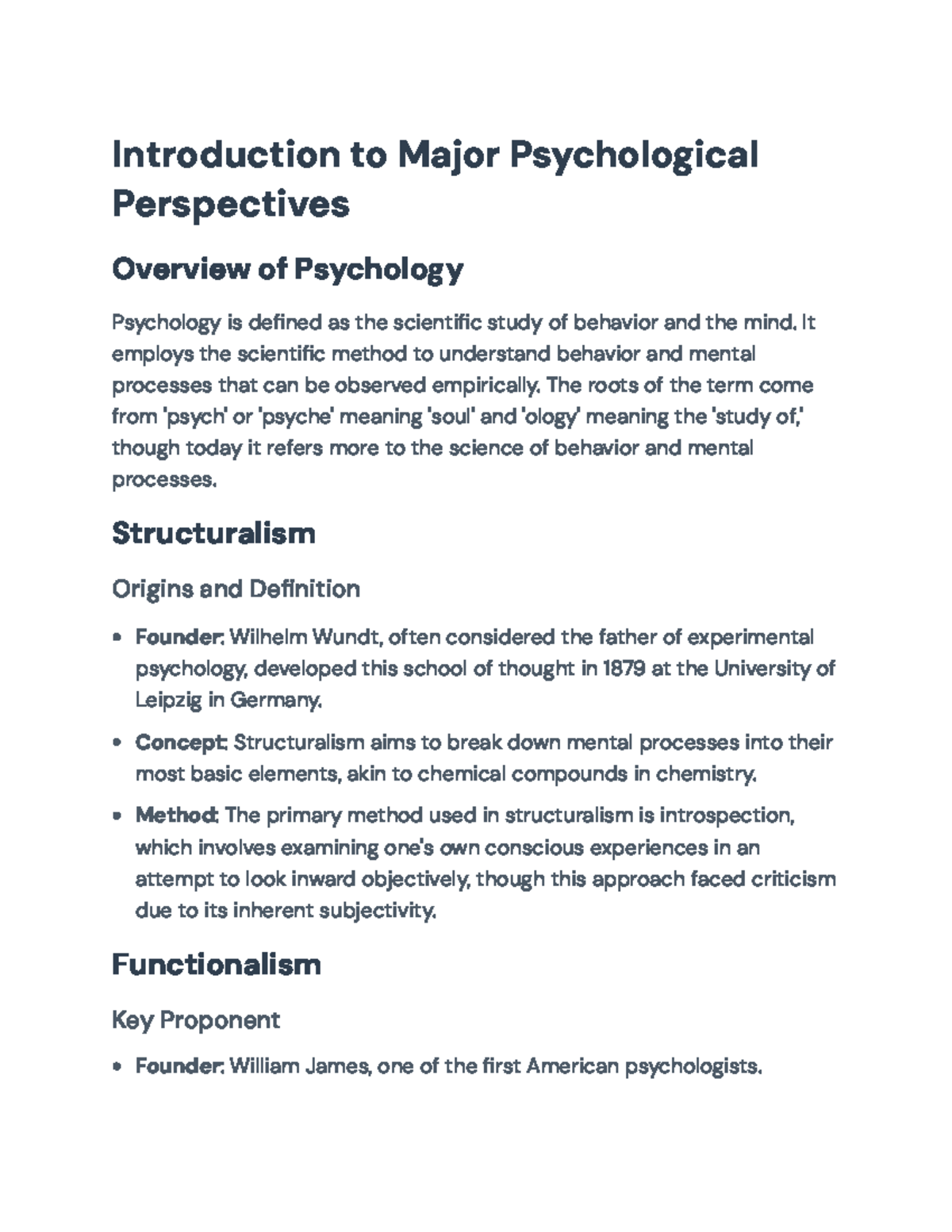 Introduction to Major Psychological Perspectives: Key Theories ...