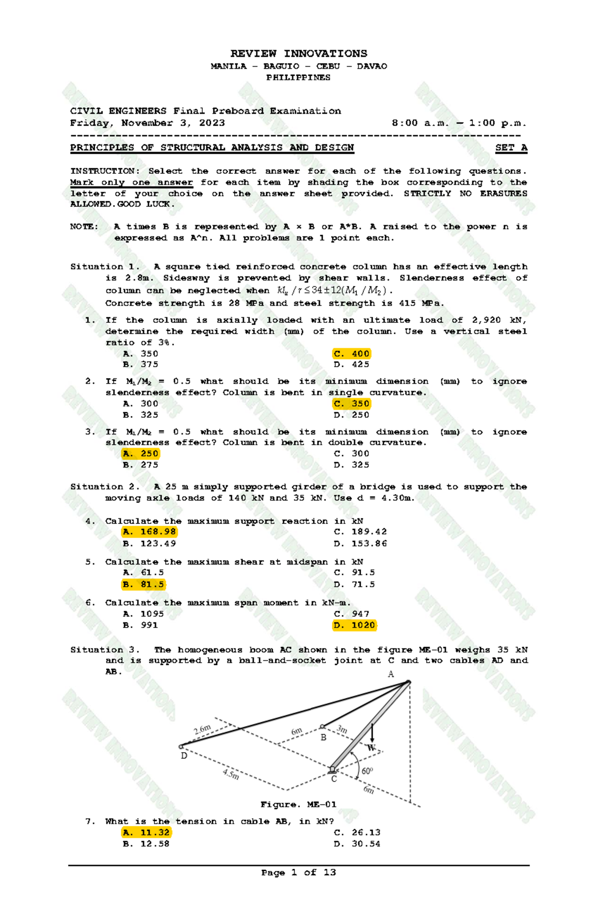 Civil Engineering Final Preboard Exam - PSAD-NOV2023 - Studocu