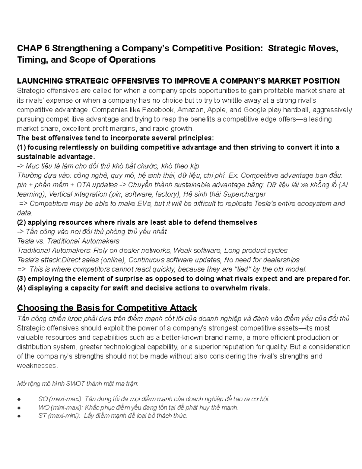 CHAP 6 Strategic Moves for Competitive Advantage: Offensives & Scope ...