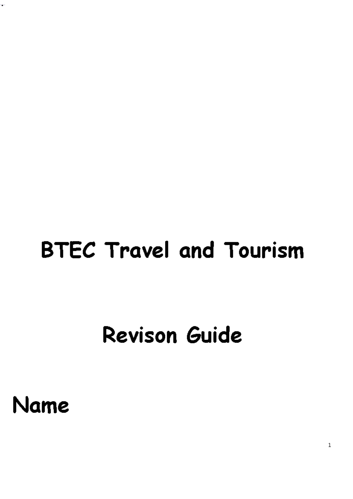 BTEC Travel and Tourism Unit 1 Revision Guide: Key Concepts and Tips ...