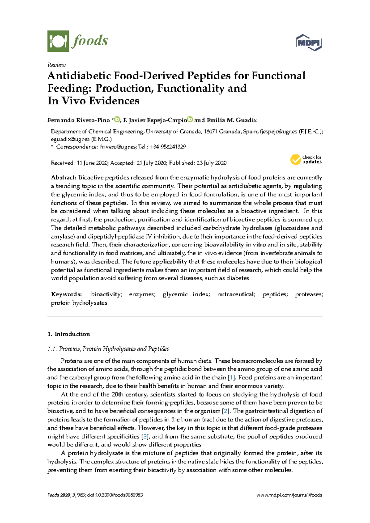 Foods 09: Review of Antidiabetic Peptides in Functional Feeding - Studocu