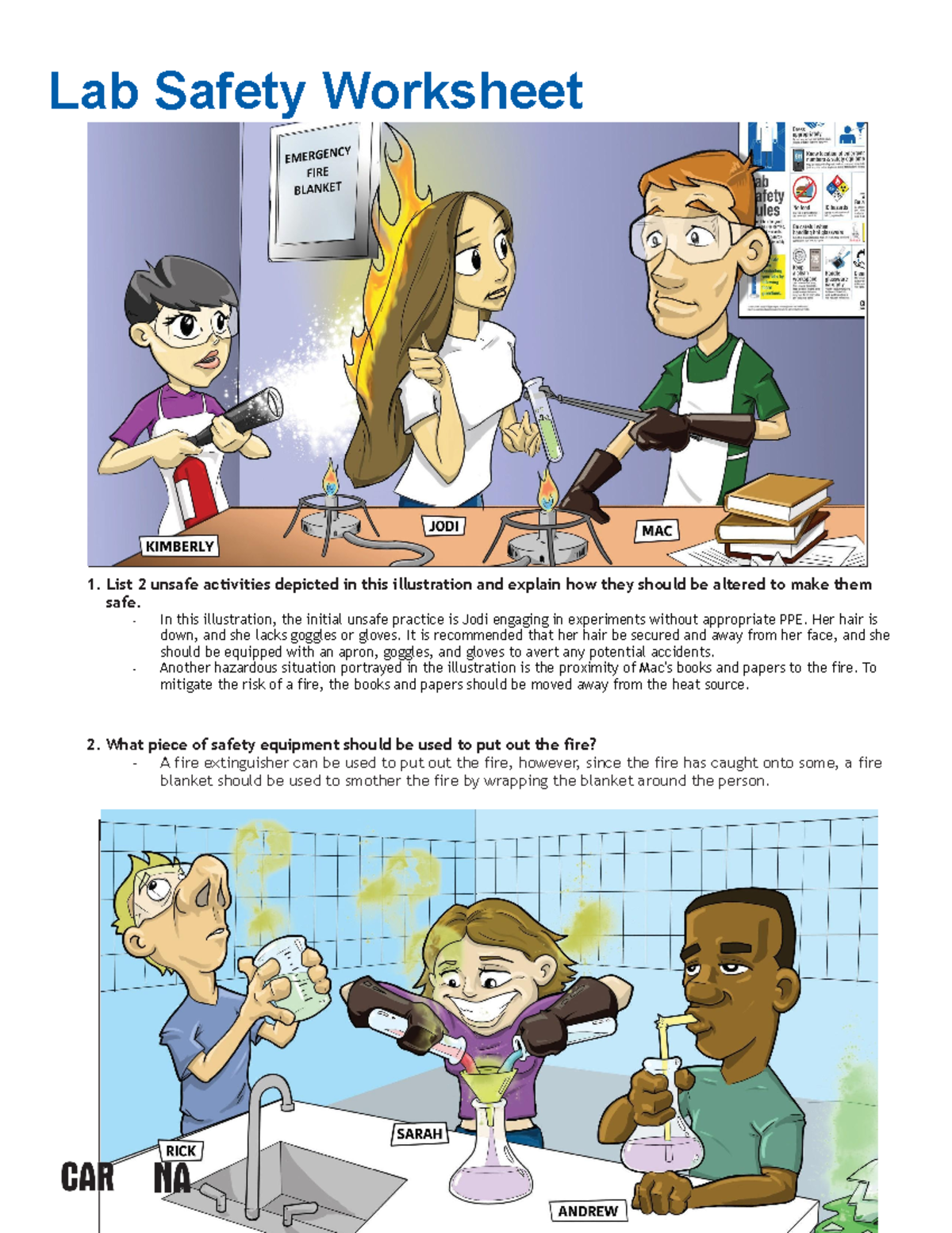 Lab Safety Worksheet: Identifying Unsafe Practices and Corrections ...