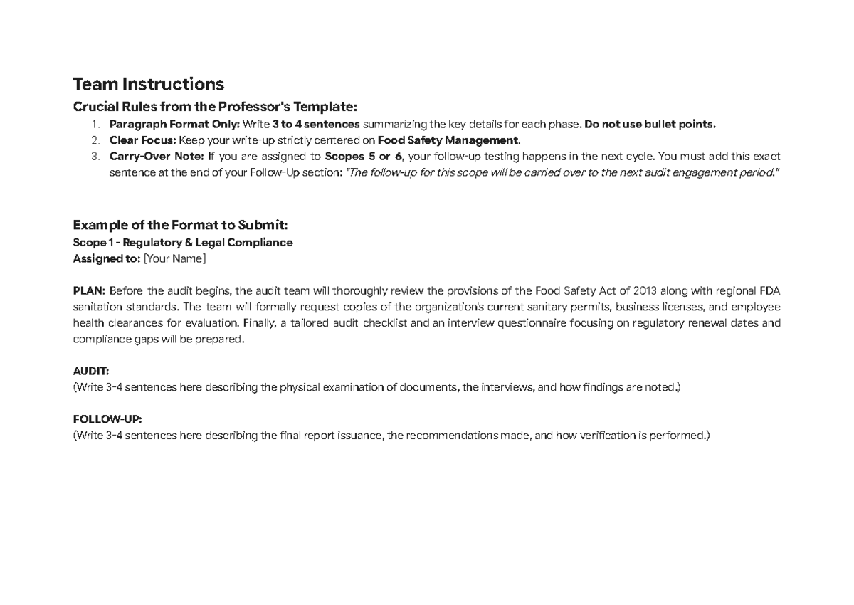Audit Program - Food Safety Management Instructions (Scopes 1-4) - Studocu