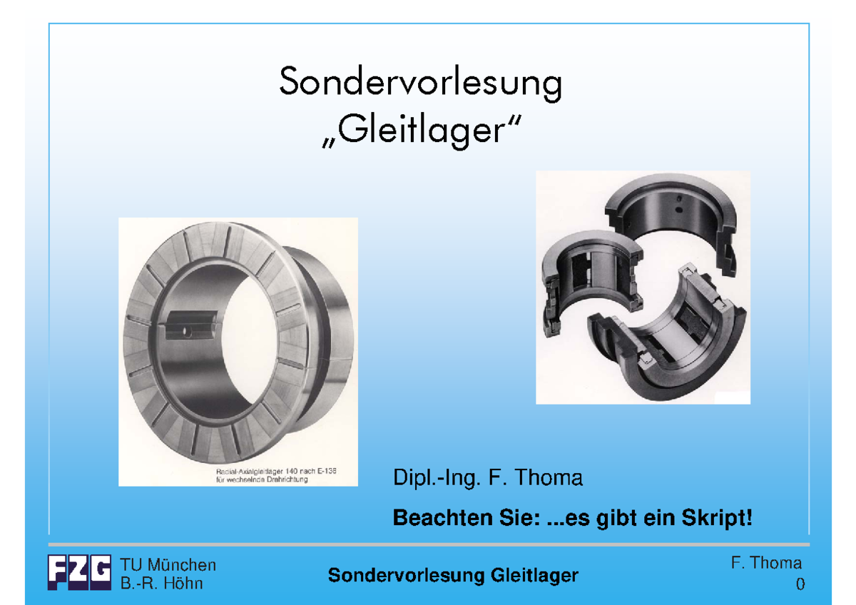 Sondervorlesung Gleitlager: Grundlagen und Anwendungen an der TU ...