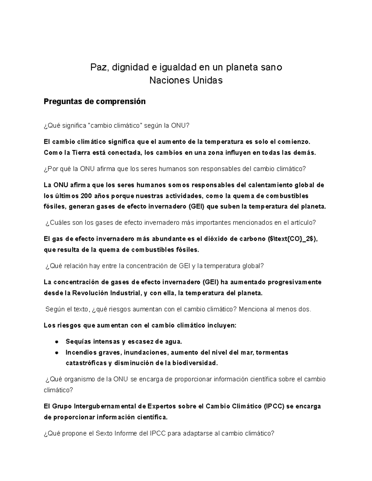 Paz, Dignidad e Igualdad: Comprensión del Cambio Climático según la ONU ...