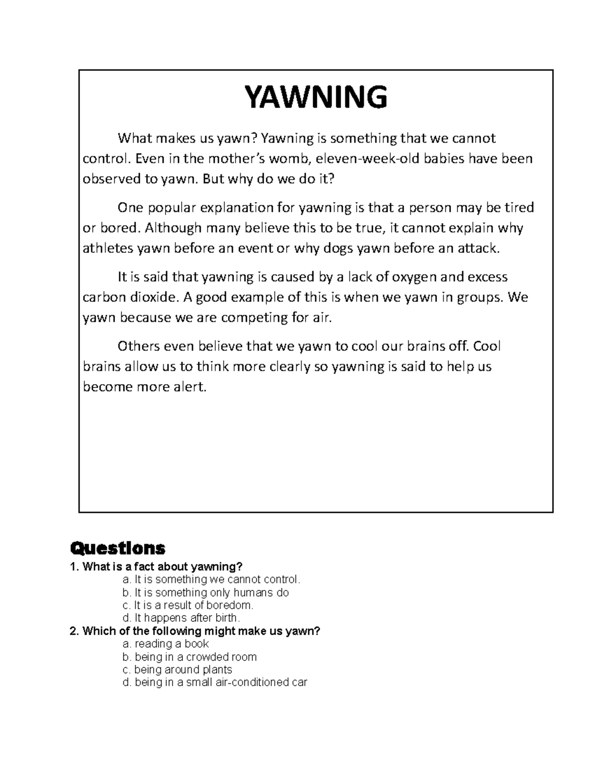 Phil-Iri-Selection: Exploring Yawning and Laughter in Grade 6 - Studocu