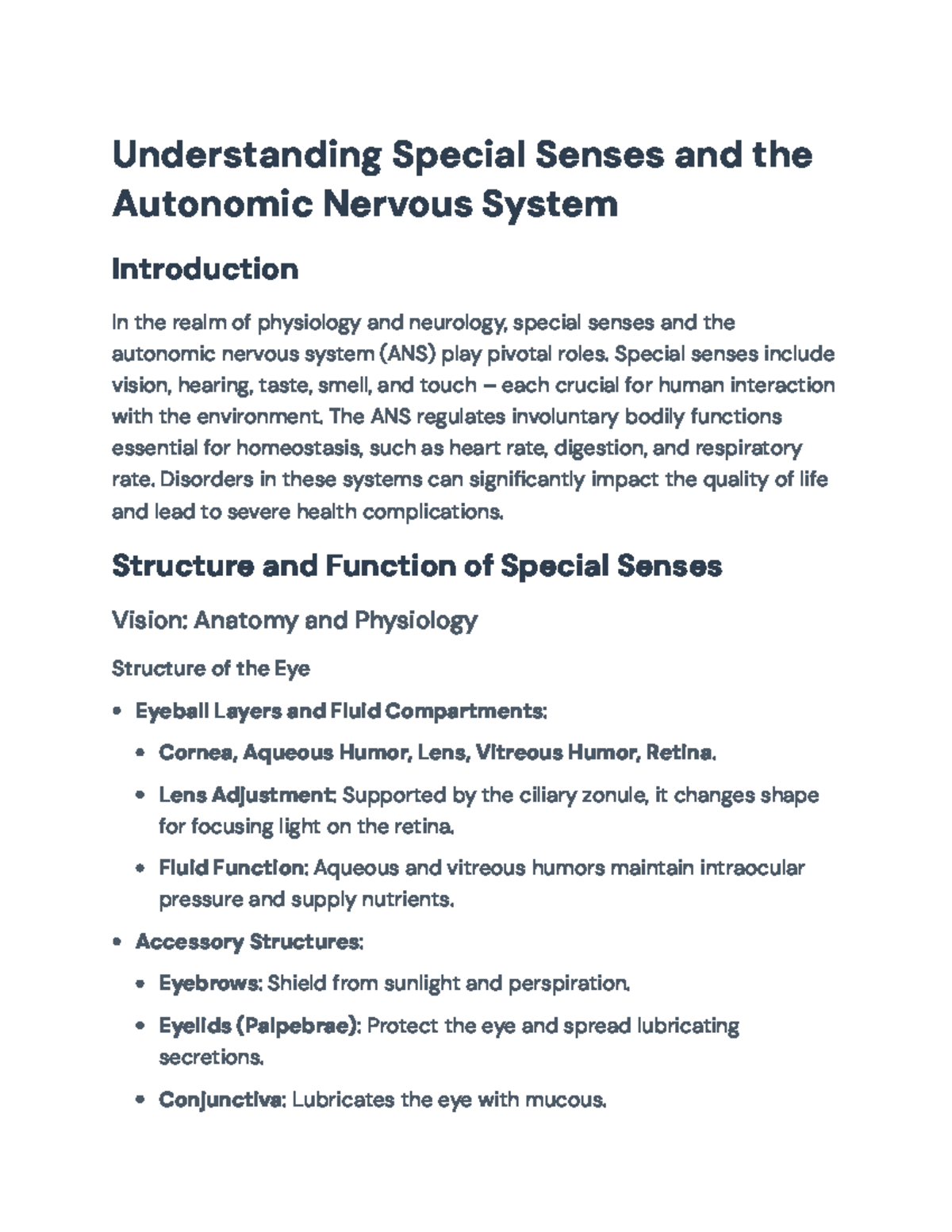 Understanding the Anatomy and Physiology of Special Senses and ANS ...