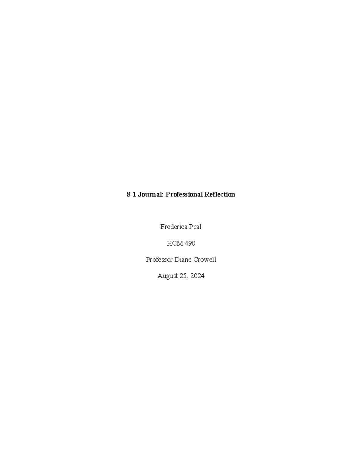 HCM 490 8-1 Journal: Professional Reflection on Capstone Experience ...