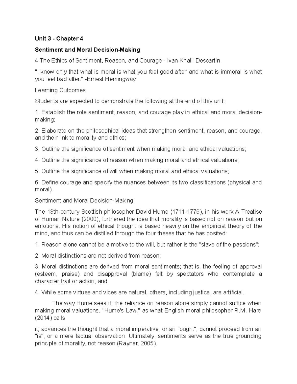 Unit 3 - Chapter 4: Sentiment's Role in Moral Decision-Making - Studocu