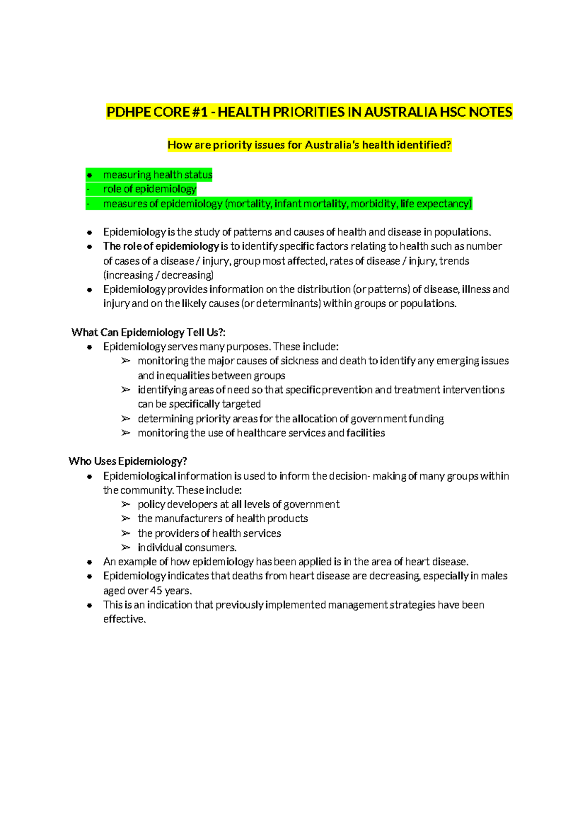Pdhpe - Core #1 Health Priorities in Australia Notes - Studocu