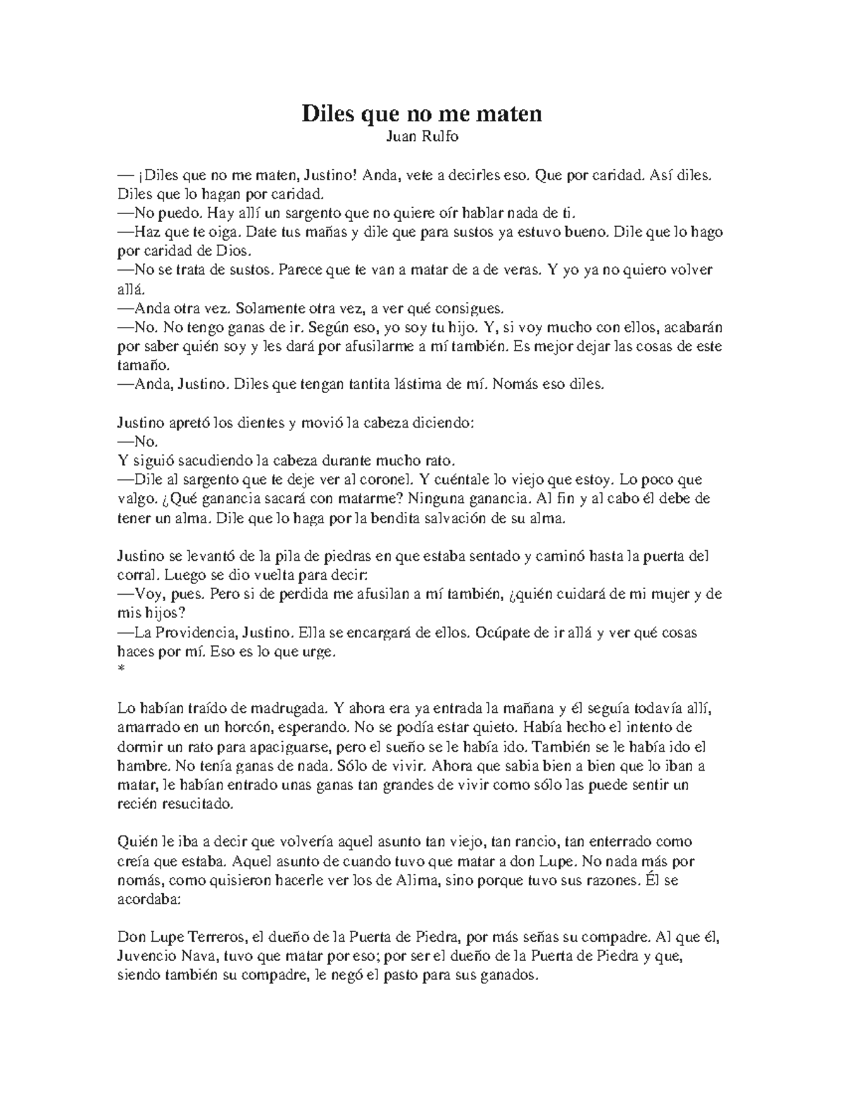 Diles que no me maten - Juan Rulfo nos deleita con este cuento que nos ...