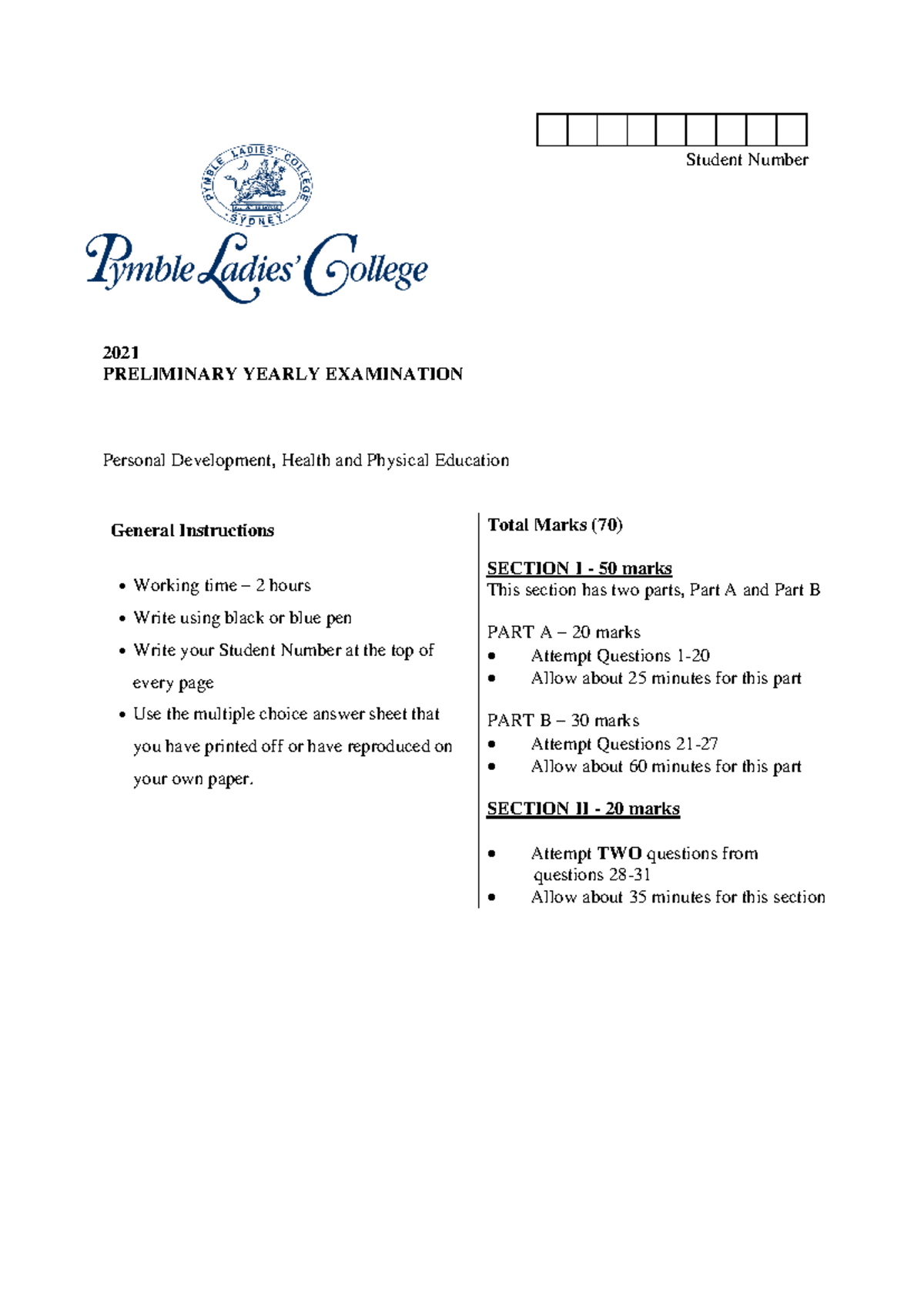 Year 11 PDHPE Preliminary Yearly Exam 2021 Guide - Studocu