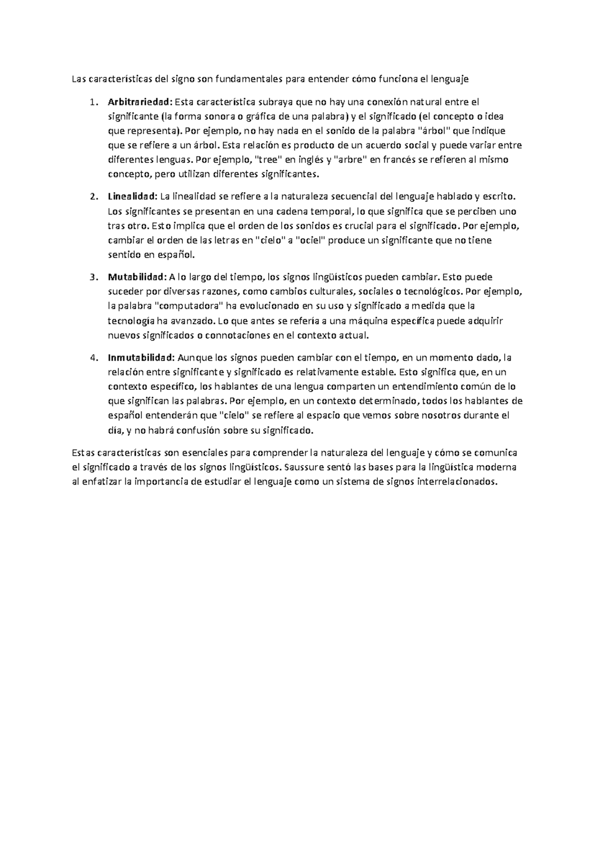 Características del Signo en el Lenguaje: Arbitrariedad, Linealidad y ...