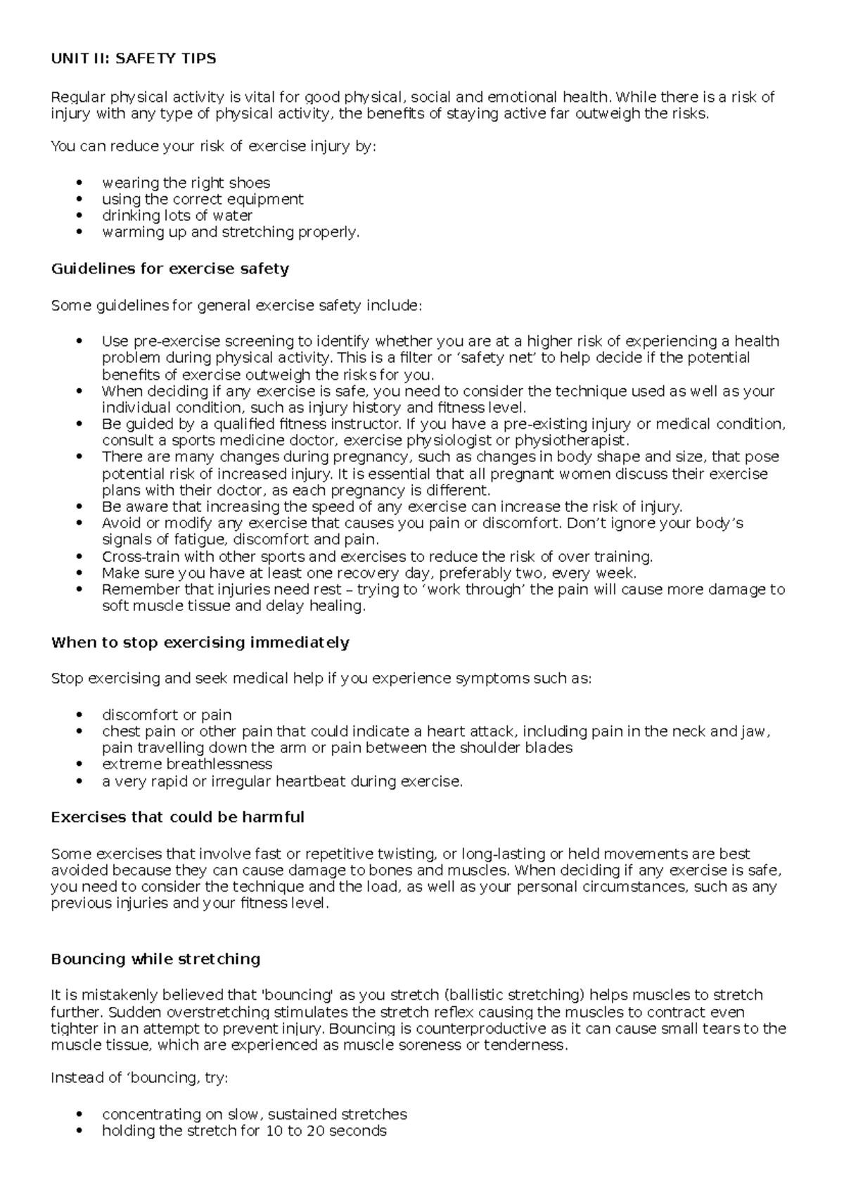 Pathfit-2- Handouts - UNIT II: SAFETY TIPS Regular physical activity is ...