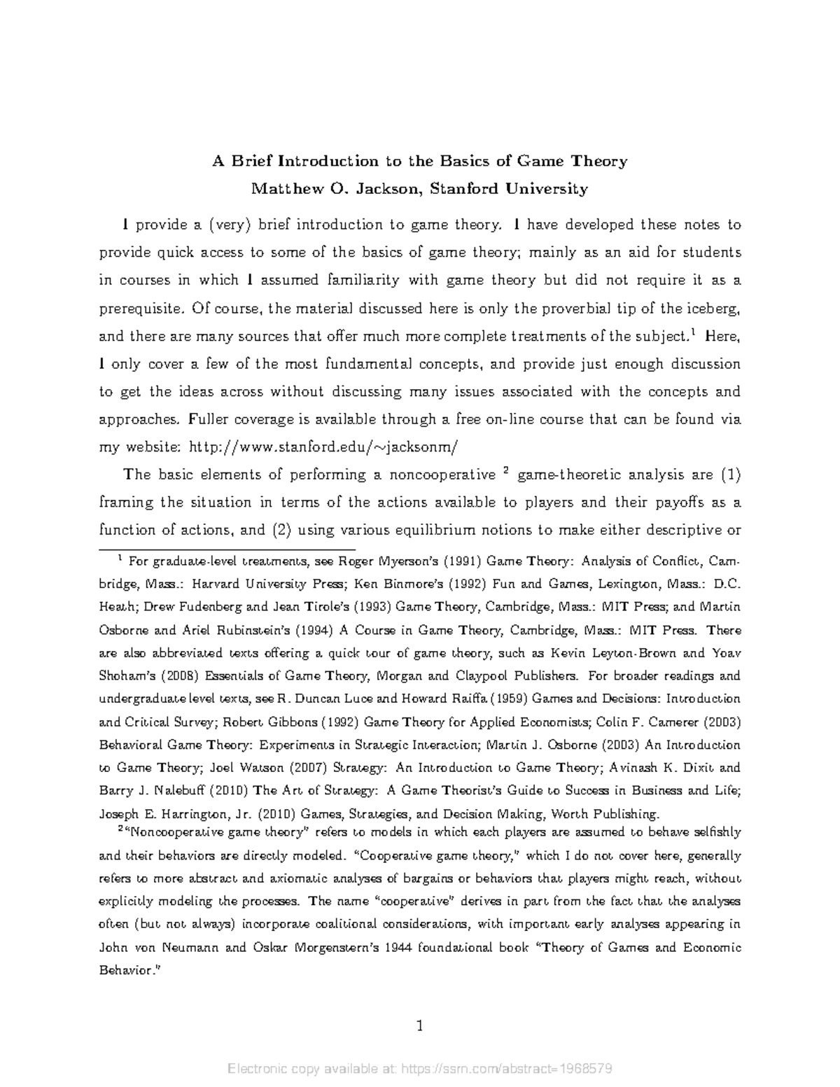 Game Theory Basics: A Brief Introductory Guide (Course Code: GT101) - Studocu