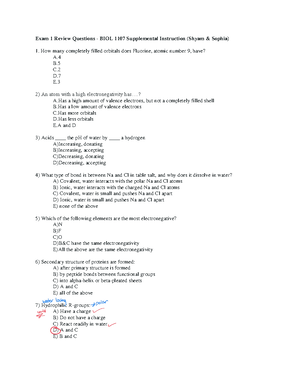Exam 2 review questions for BIOL 1107 supplemental instruction - Studocu