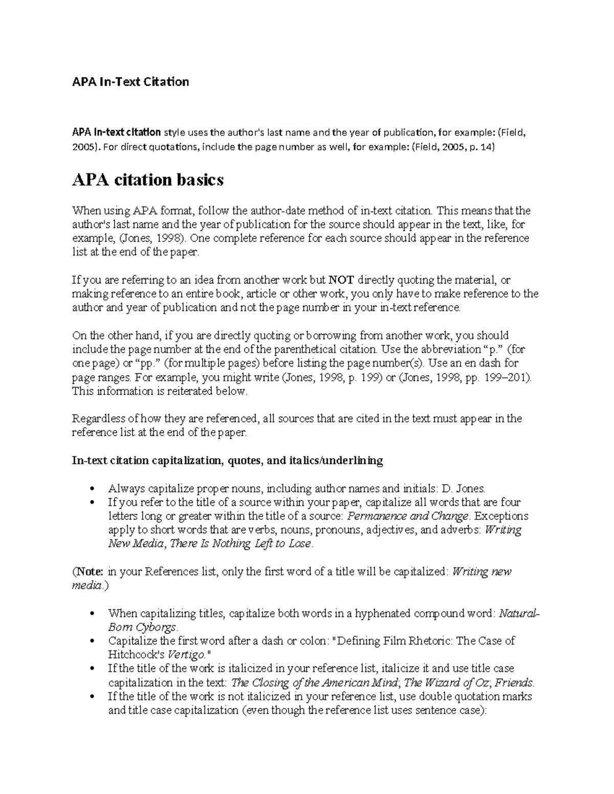 NUR 415 APA In-Text Citation Guidelines and Examples - Studocu