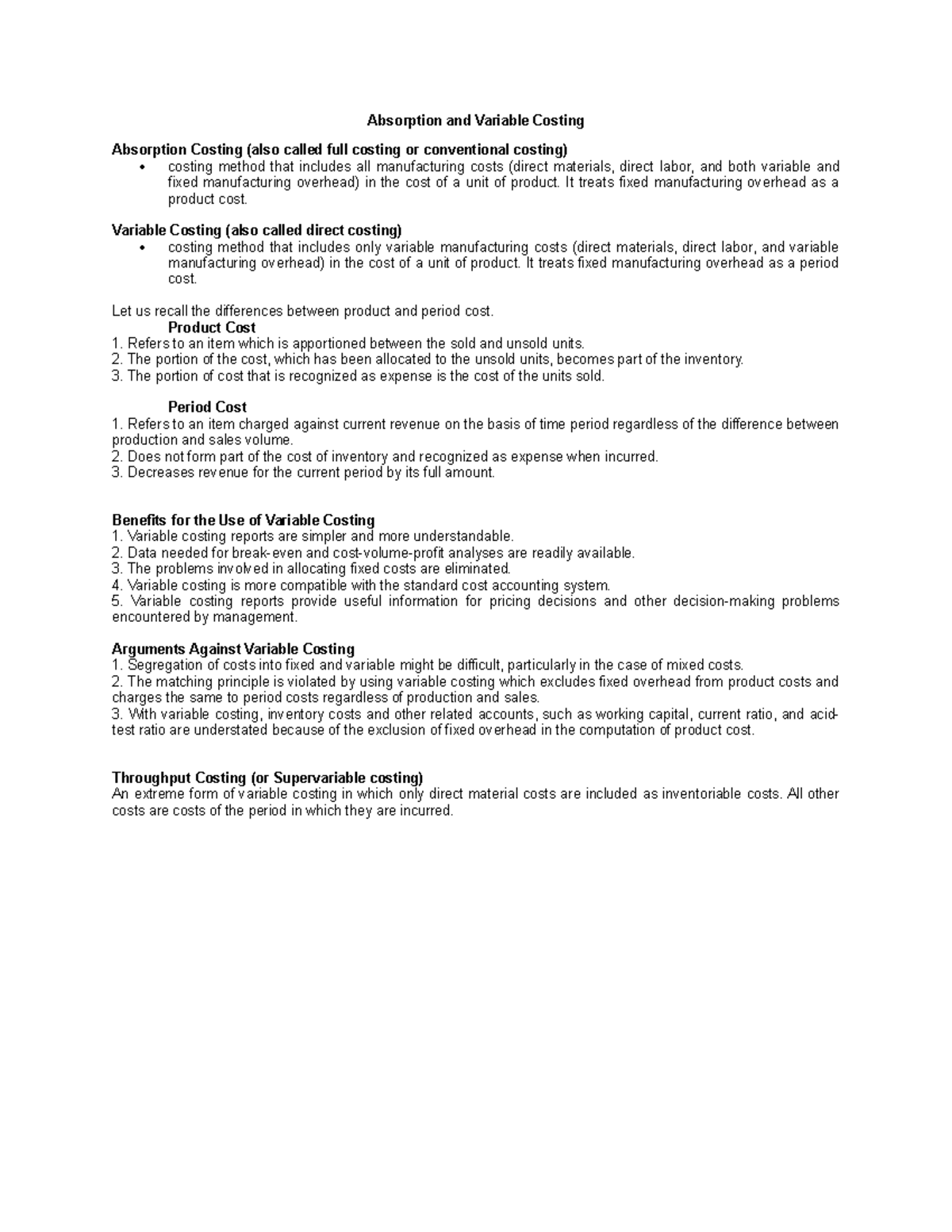 Strat Mngmt: Absorption vs Variable Costing Explained - Studocu