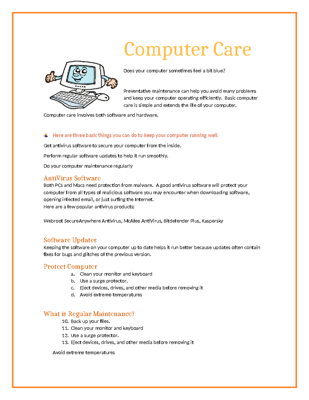 Project 7 - Good - Computer Care Does your computer sometimes feel a ...