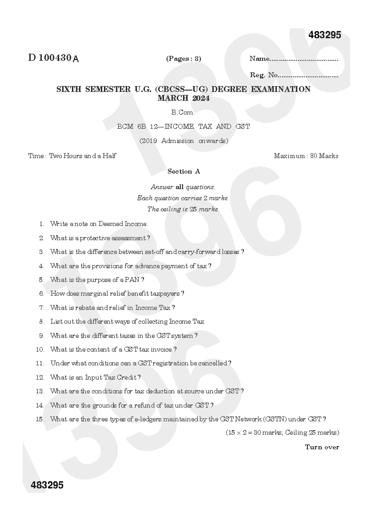 BCM 6B Final Exam Notes: Income Tax and GST (March 2024) - Studocu