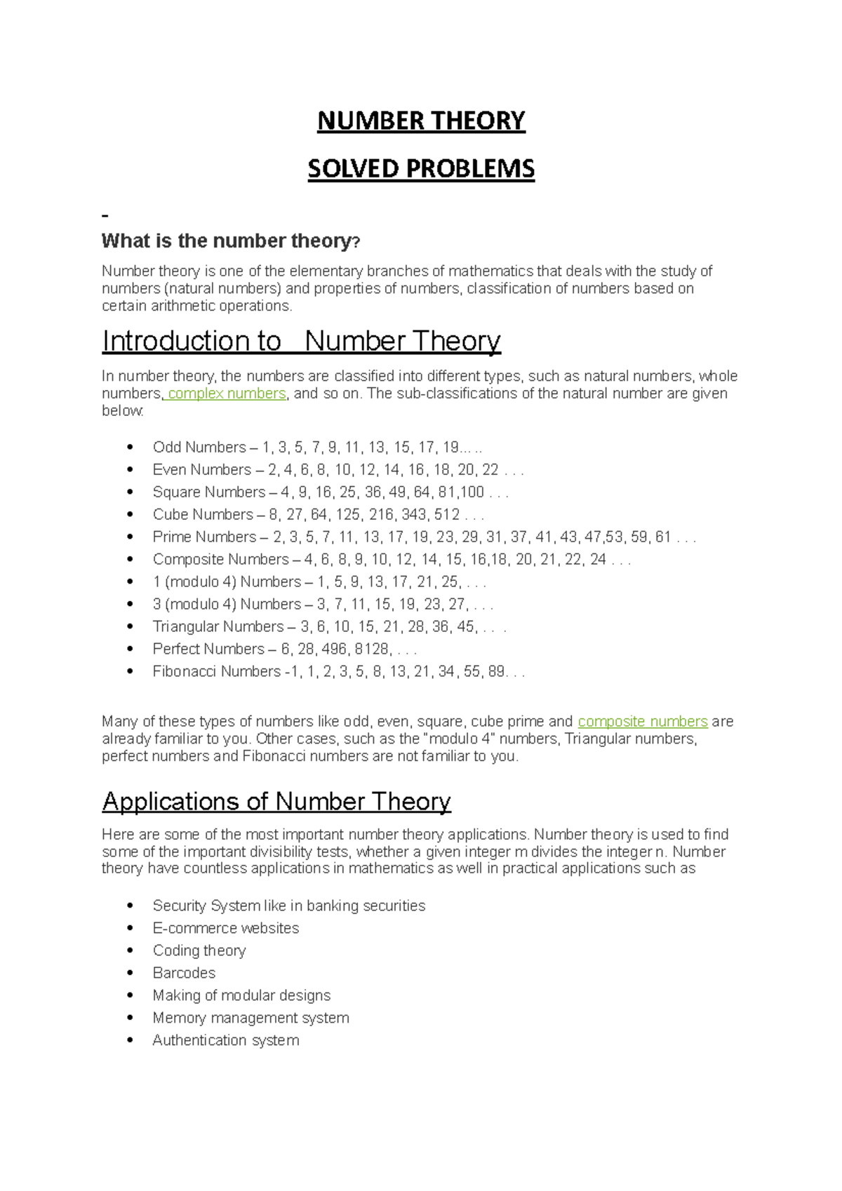 Number Theory LECTURE Notes: Concepts, Applications & Problems - Studocu