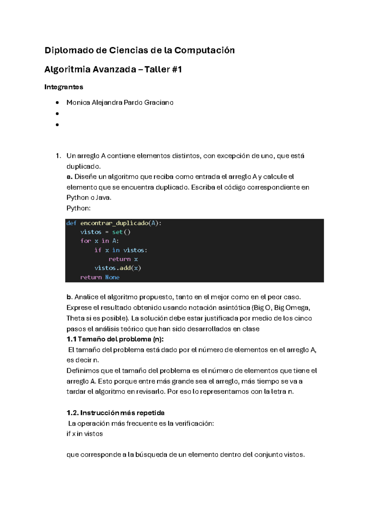 Algoritmo para Encontrar Elemento Duplicado en Arreglo A - Diplomado CC ...