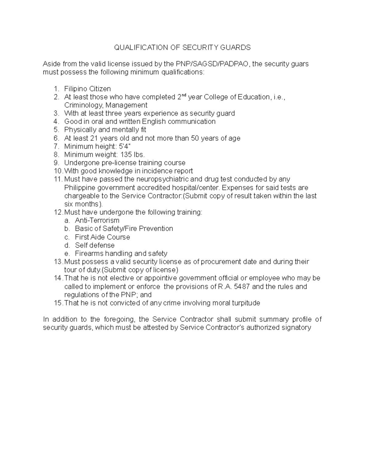 Qualifications and Equipment for Security Guards - Guidelines - Studocu
