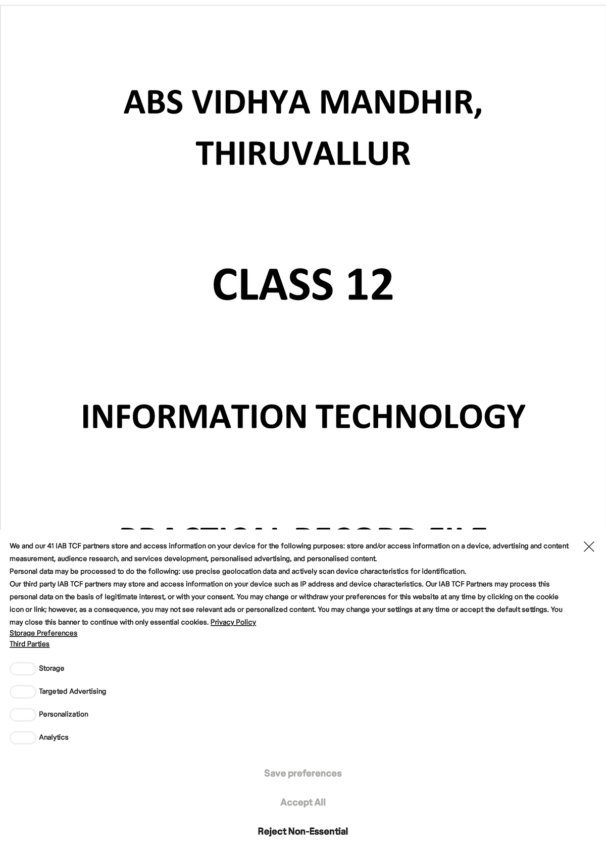 Class 12 IT Practical Record File (ABS VIDHYA MANDHIR) - Studocu