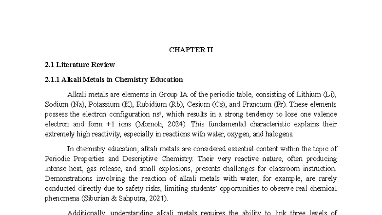 CHAPTER II: Literature Review on Alkali Metals in Chemistry Education ...