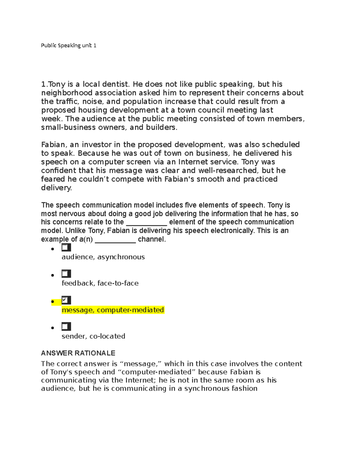 Public Speaking unit 1 - Milestone - Public Speaking unit 1 1 is a ...
