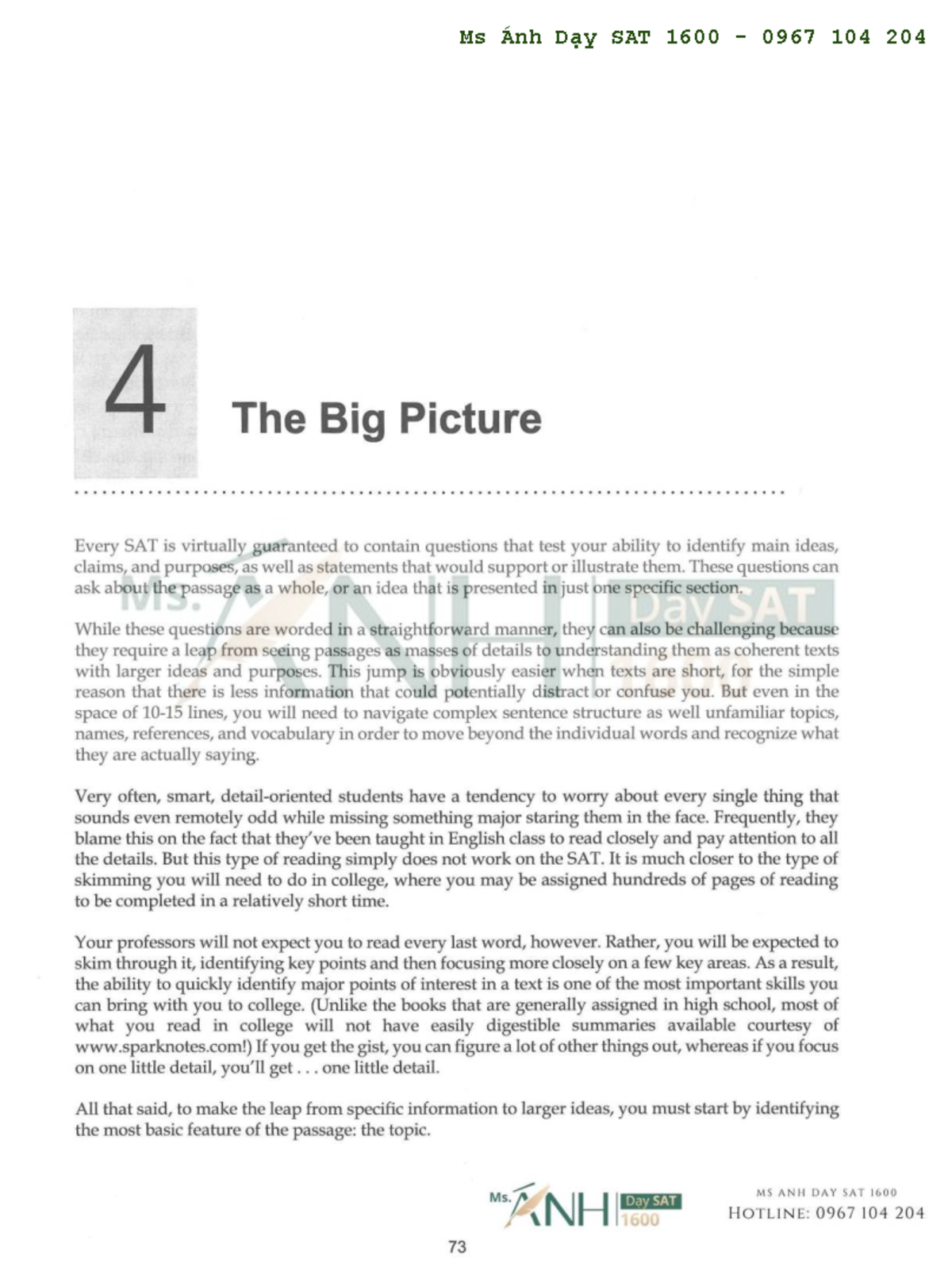 4. The Big Picture: Understanding Main Ideas for SAT Success - Studocu