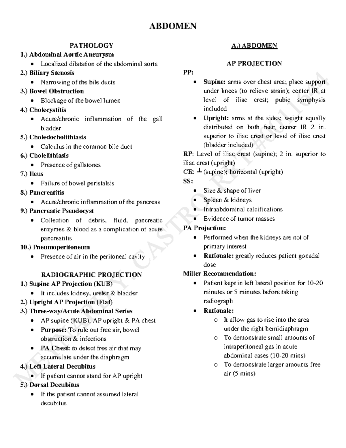 ABDOMEN Pathology & Radiographic Projections Overview - Studocu