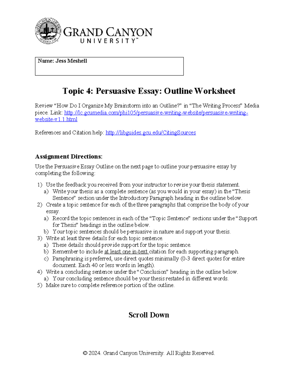 PHI105 T4: Persuasive Essay Outline & Planning Worksheet - Studocu