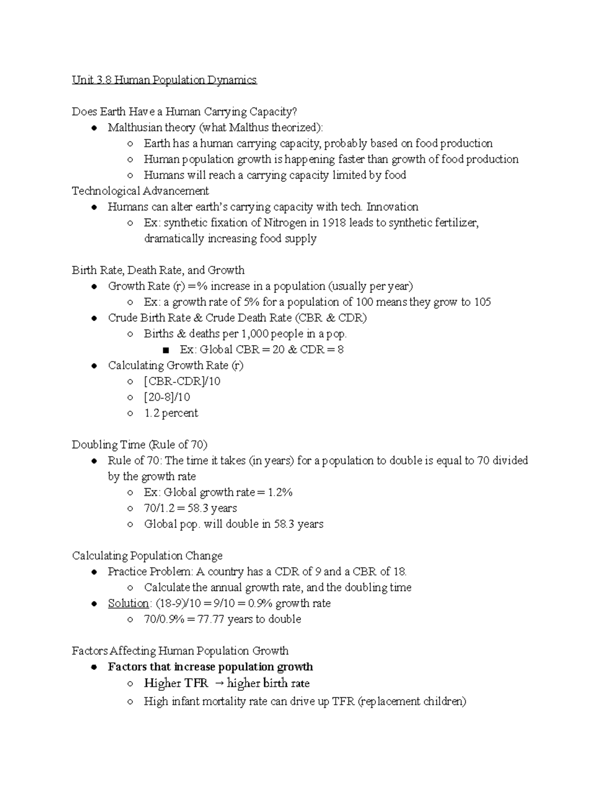 Unit 3.8: Human Population Dynamics - Key Concepts & Factors - Studocu