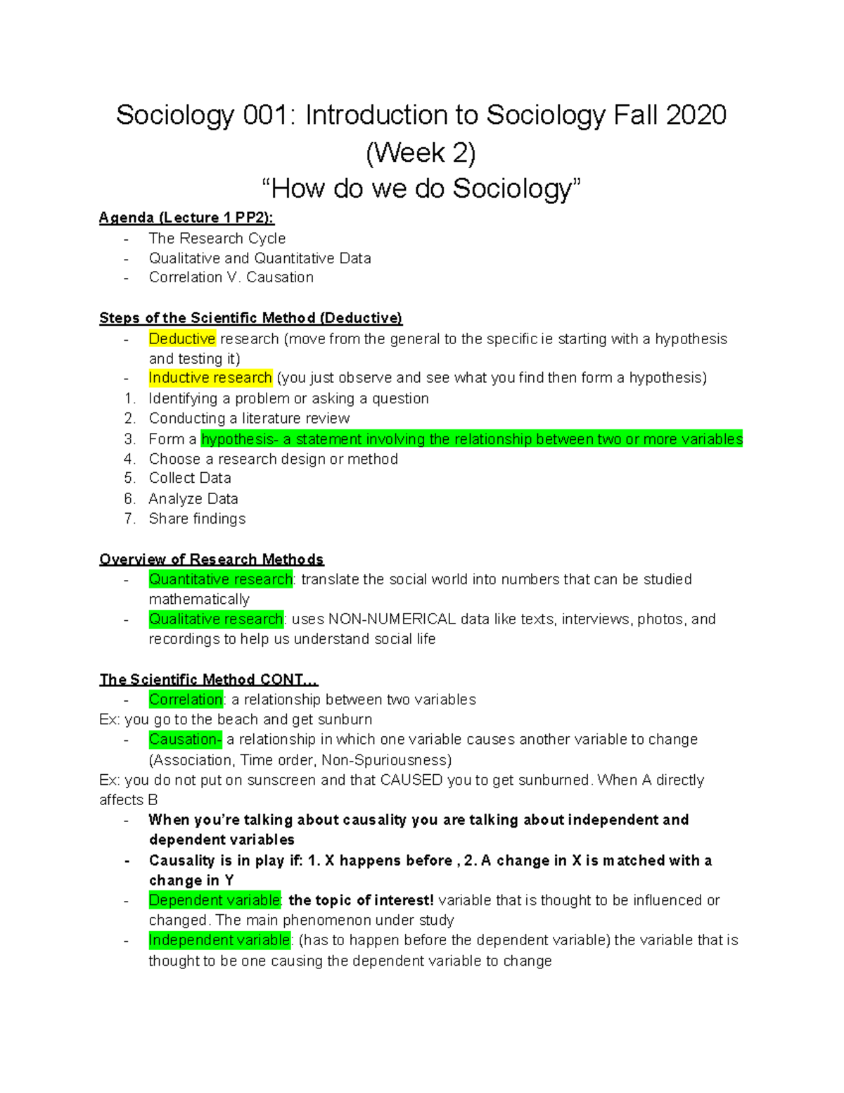 Sociology Week 2 Lecture Notes - Sociology 001: Introduction to ...