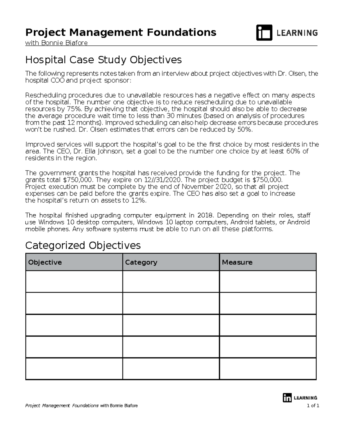 Project Management Foundations: Hospital Case Study Objectives - Studocu