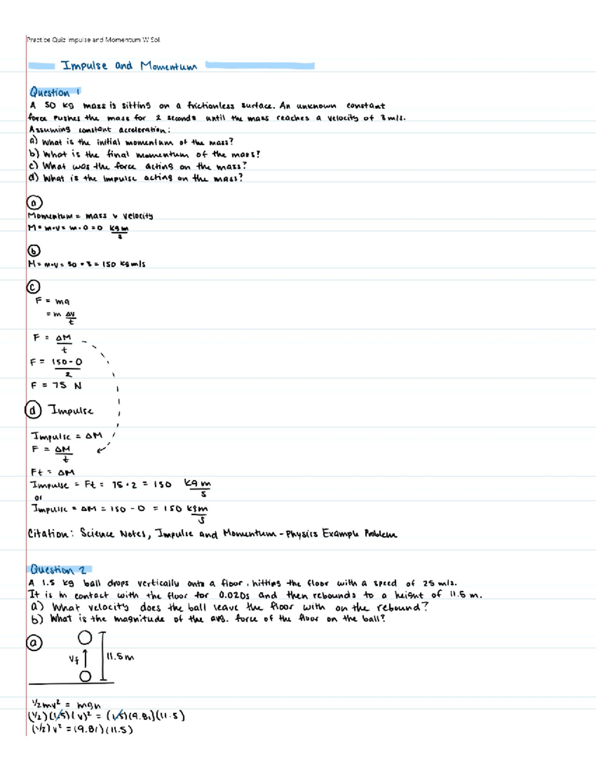Practice Quiz: Impulse and Momentum (Physics 101) with Solutions - Studocu