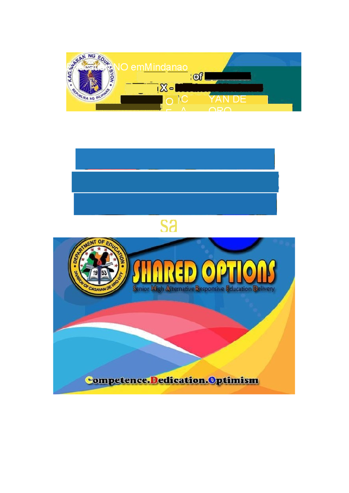 SHARED OPTIONS GRADE 11 DLP LEARNING ACTIVITY SHEET: Pagbasa at ...