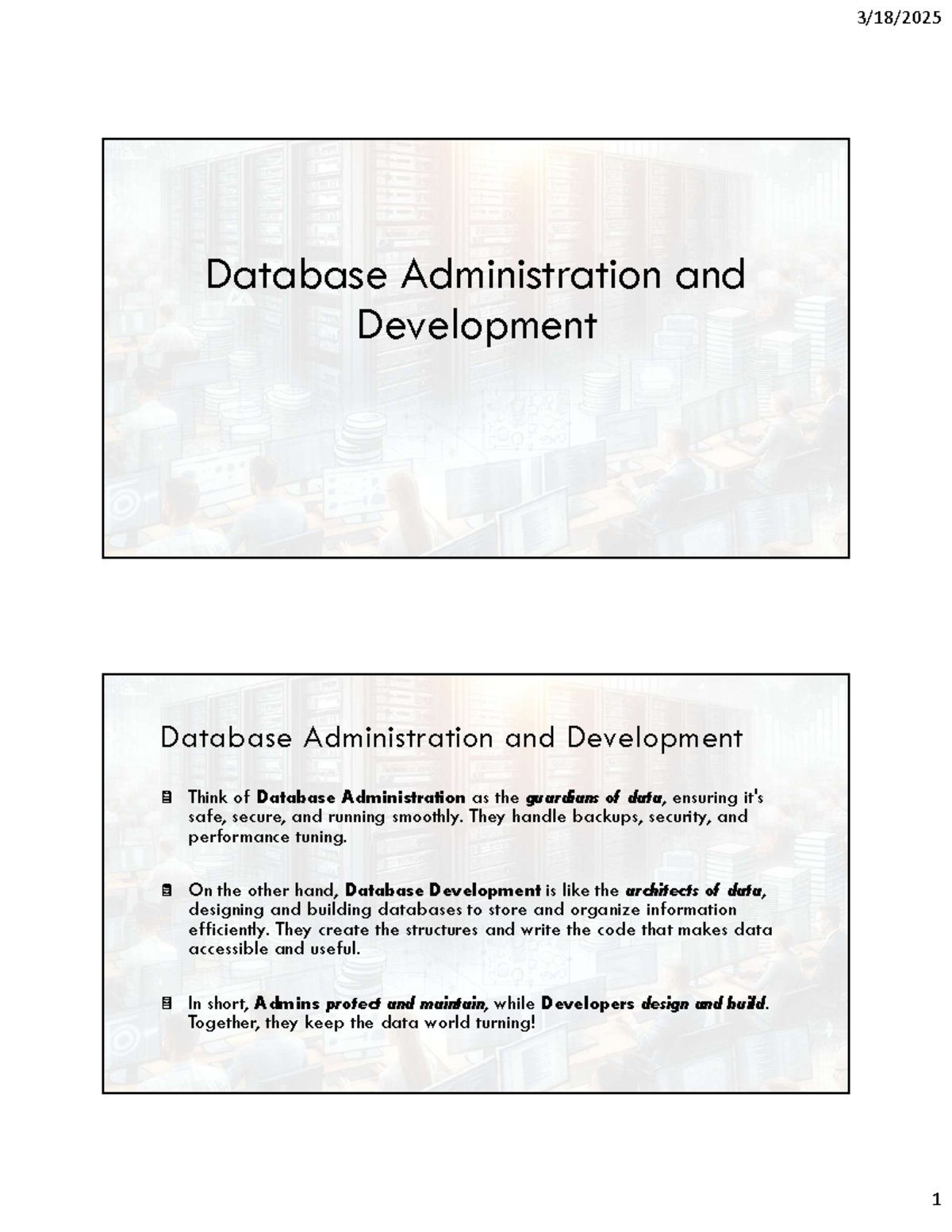 DC104 - Database Administration & Development Overview and Concepts ...