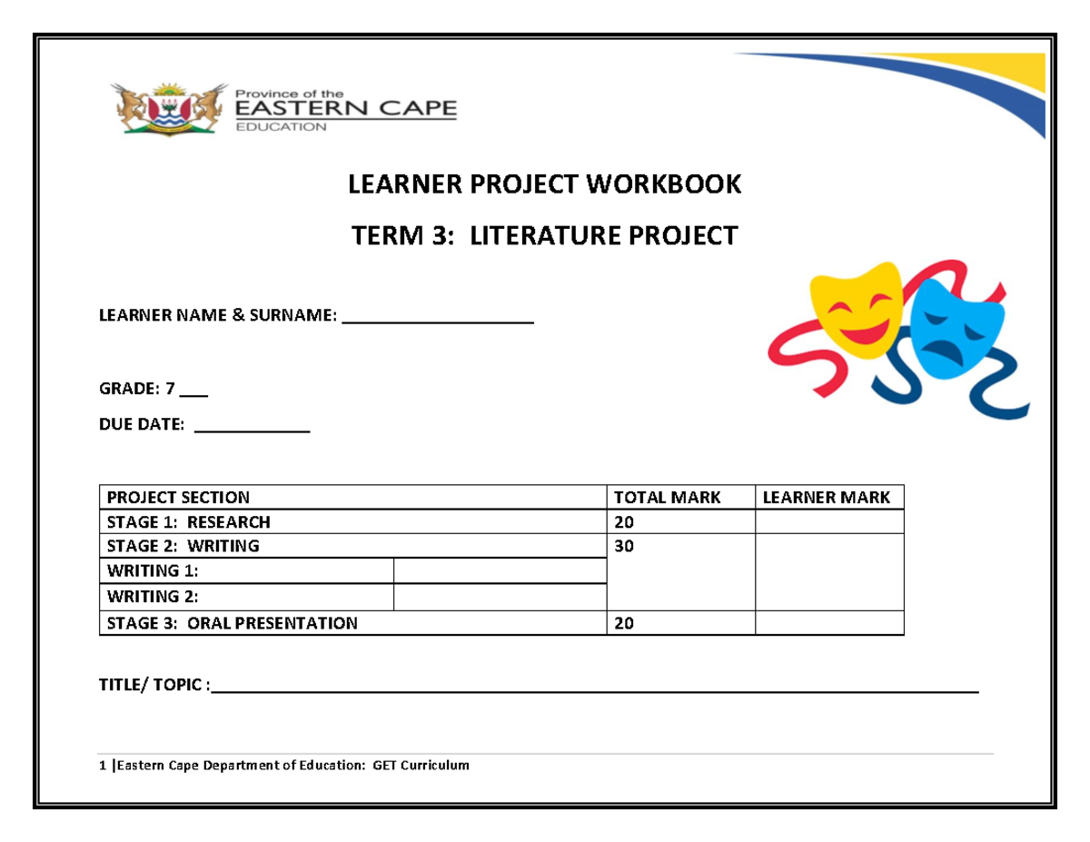 GR 7 ENG Project Workbook: Drama Elements & Playwriting Guide - Studocu