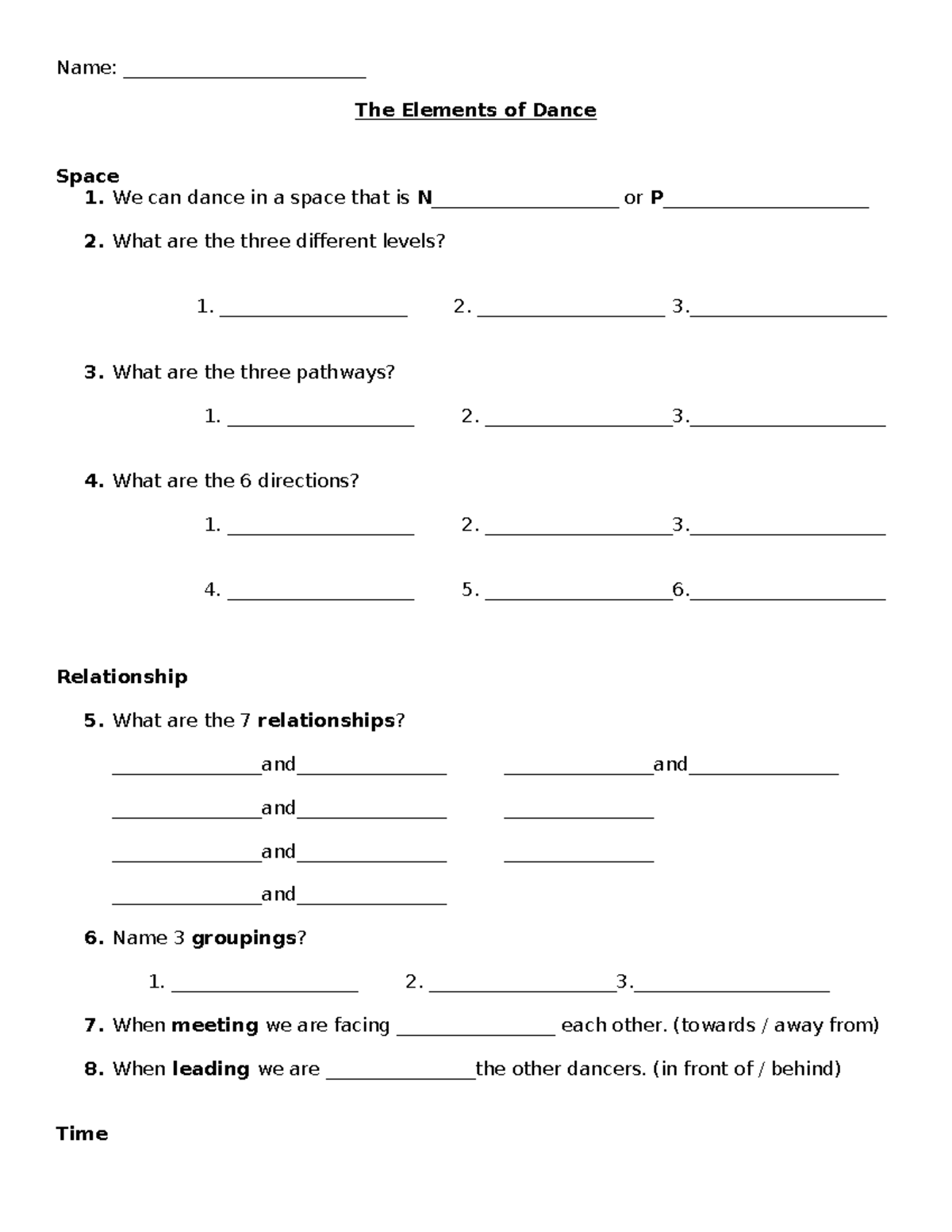 Elements of Dance: Space, Time, and Body Concepts - Studocu