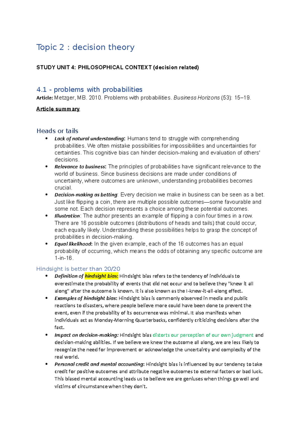 Decision Theory Overview: Key Concepts of Probability & Uncertainty ...