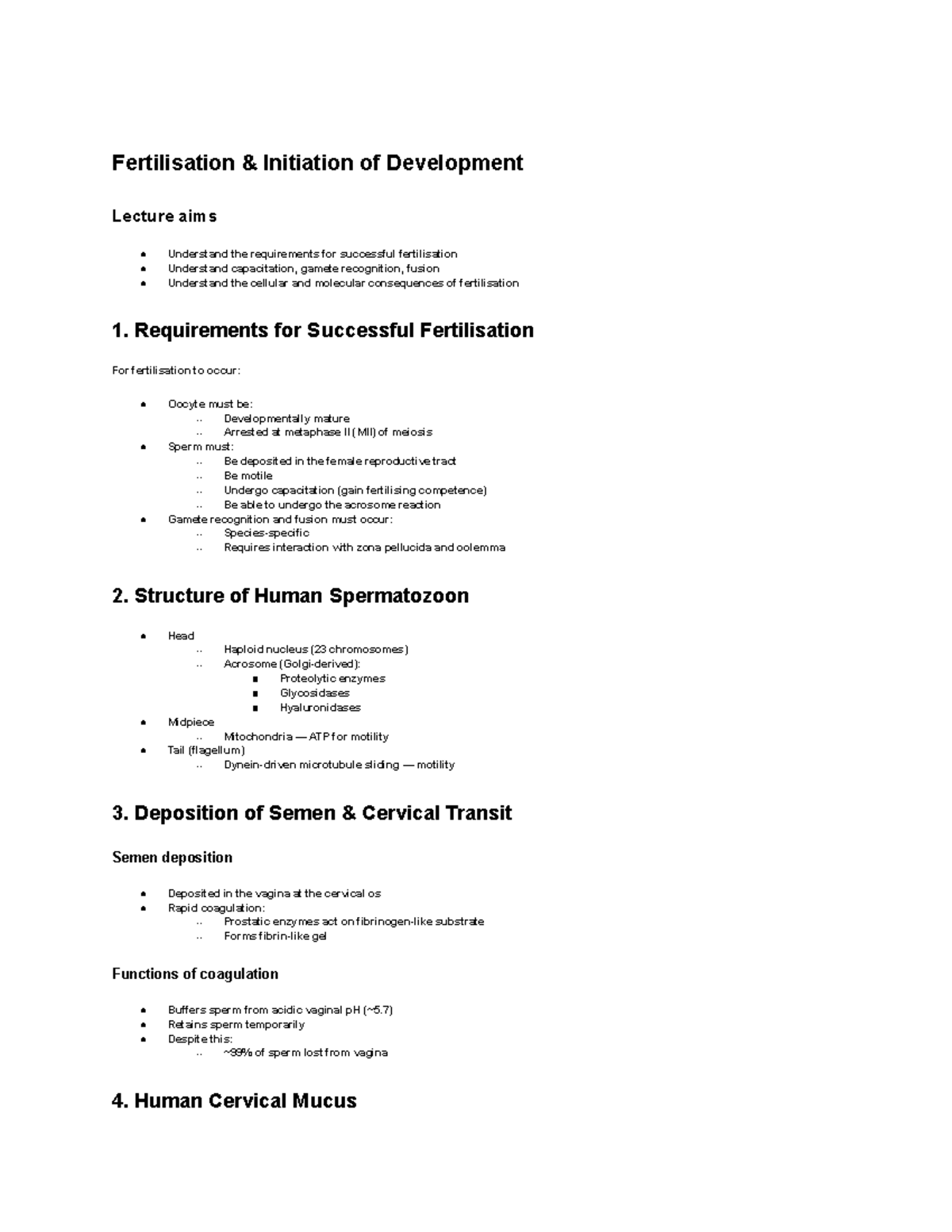 Reproduction 3 - Fertilisation Lecture Notes on Gamete Interaction and ...