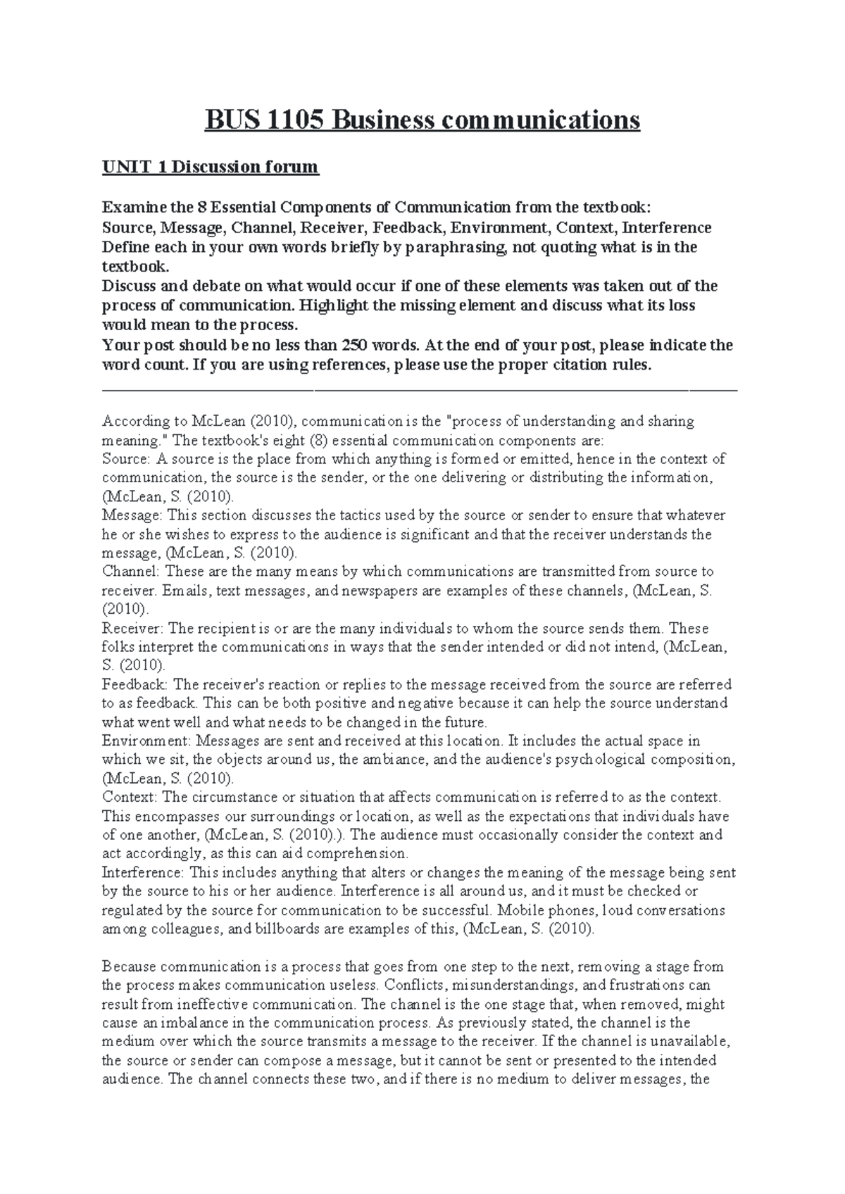 BUS 1105 Business Communications Unit 1: Essential Components of Communication - Studocu